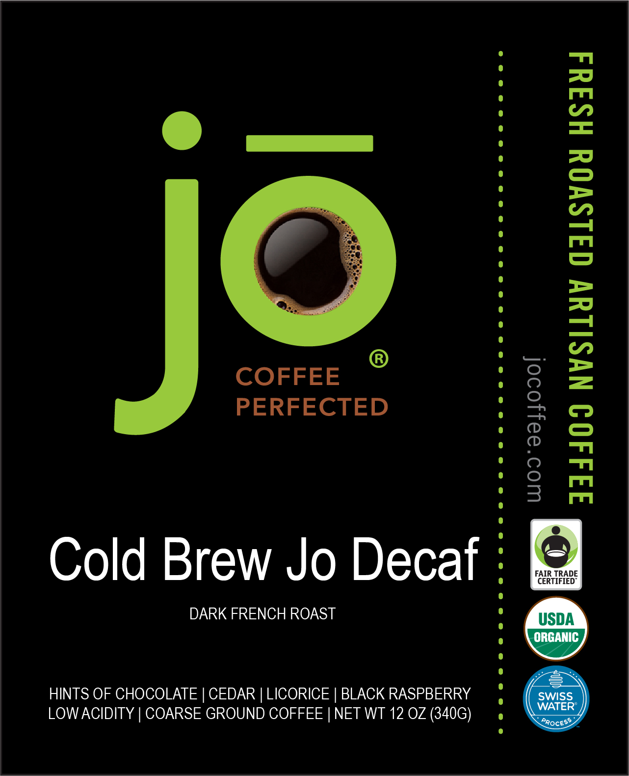 Jo Coffee Inc.: Cold Brew Jo Decaf - 12 oz. Ground (Coarse Ground)